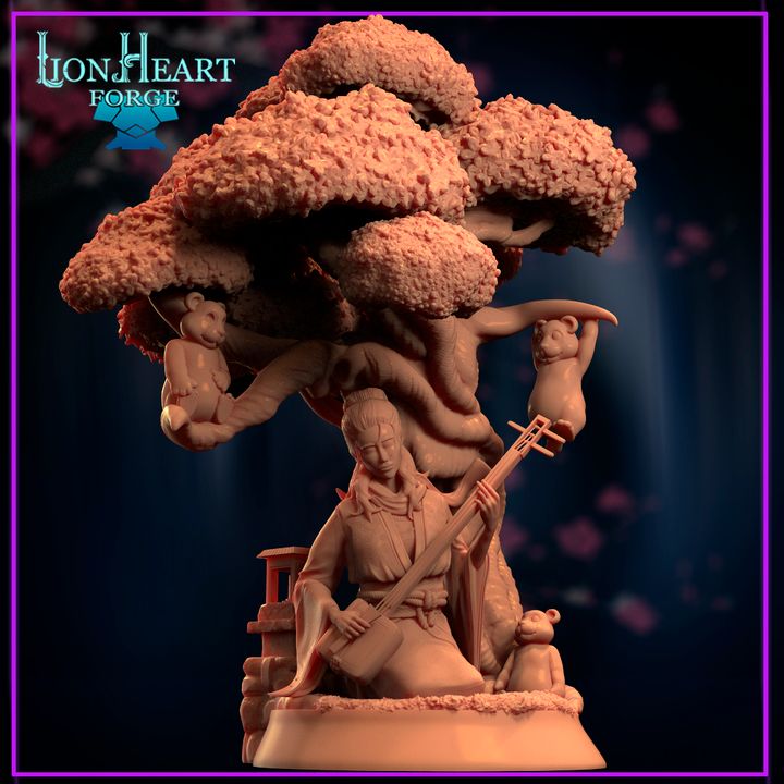 3D Printable Shamisen girl and panda by Lion Heart Forge